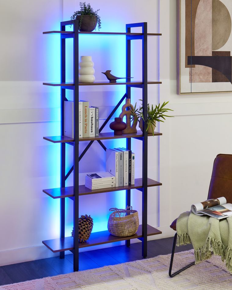 5 Tier Bookcase LED Dark Wood DARBY | Beliani.co.uk