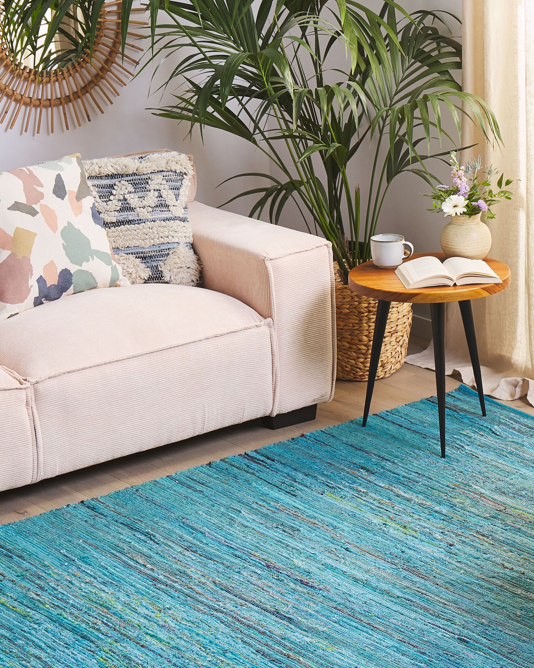 Teppich Baumwolle blau 140 x 200 cm Kurzflor MERSIN | Beliani.ch