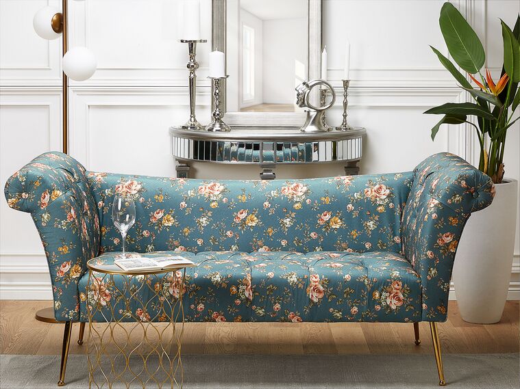 Chaise Lounge Floral Pattern Blue NANTILLY | Beliani.co.uk