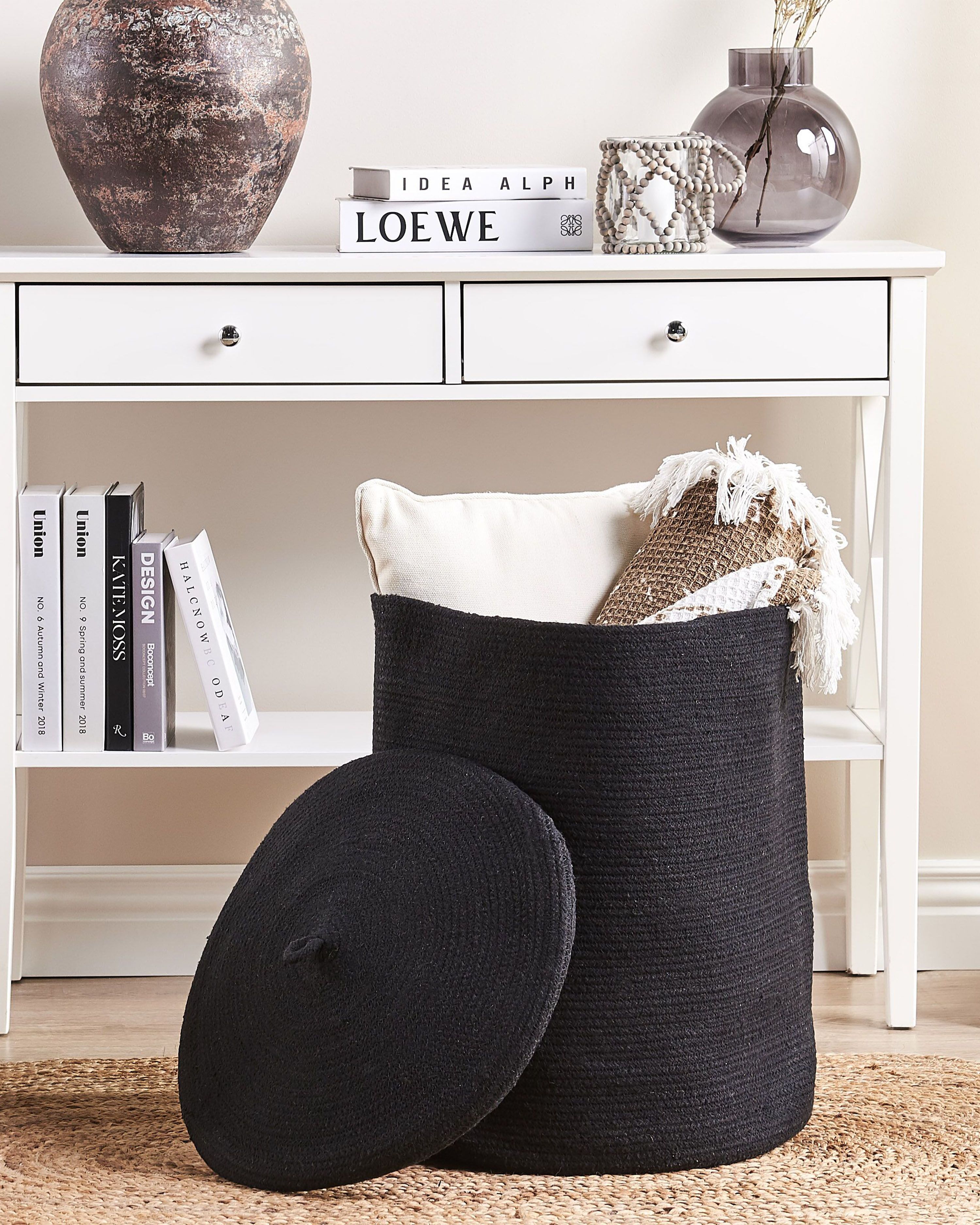 Korb mit Deckel Baumwolle schwarz ⌀ 44 cm SILOPI | Beliani.at