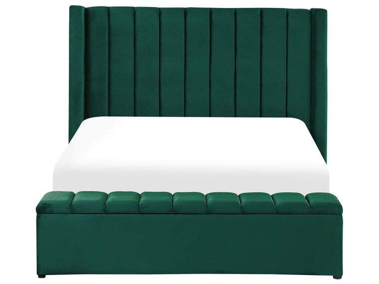 Cama de casal com arrumação em veludo verde esmeralda 140 x 200 cm ...