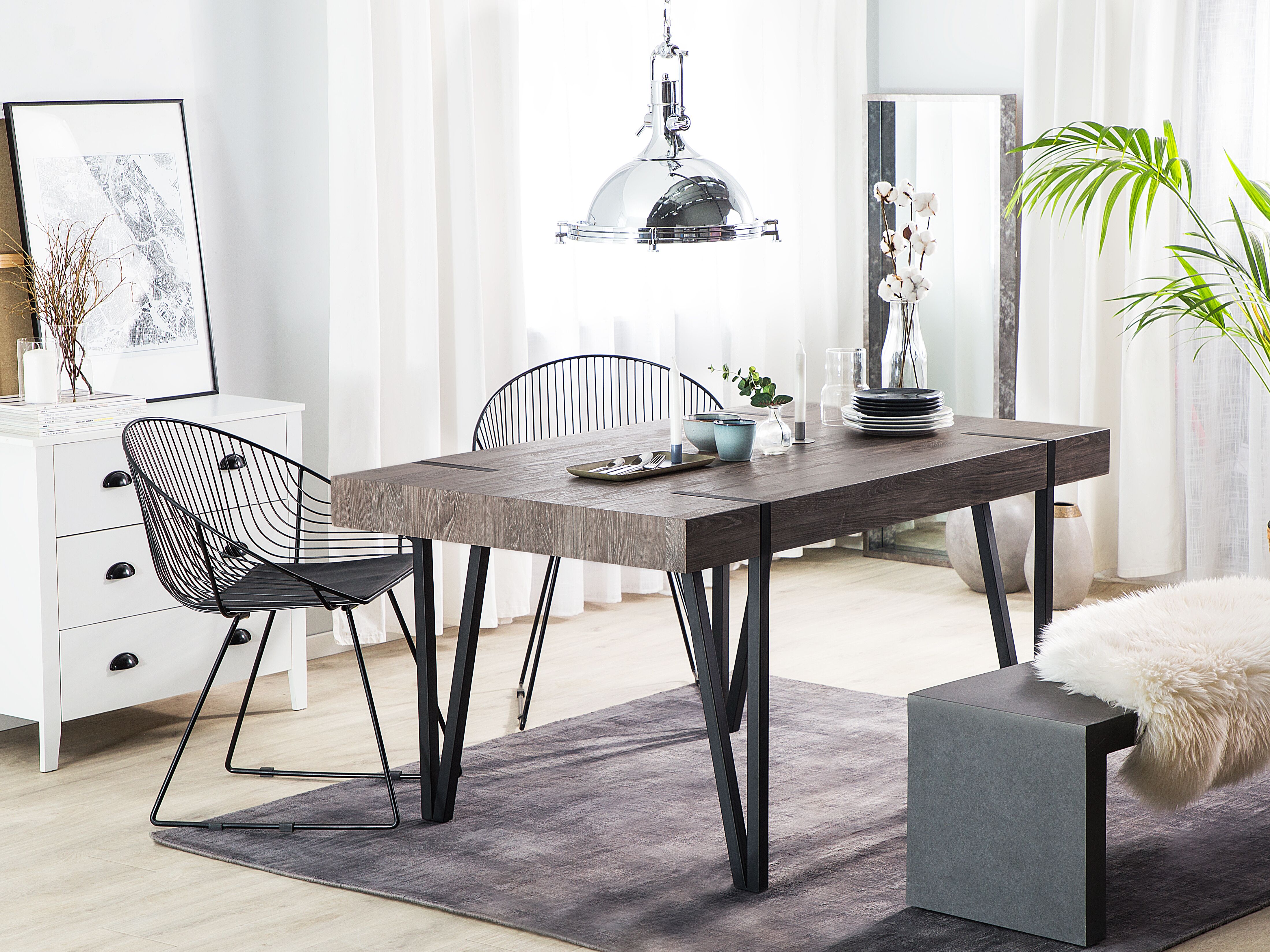 Dining Table 150 x 90 cm Dark Wood with Black ADENA | Beliani.co.uk