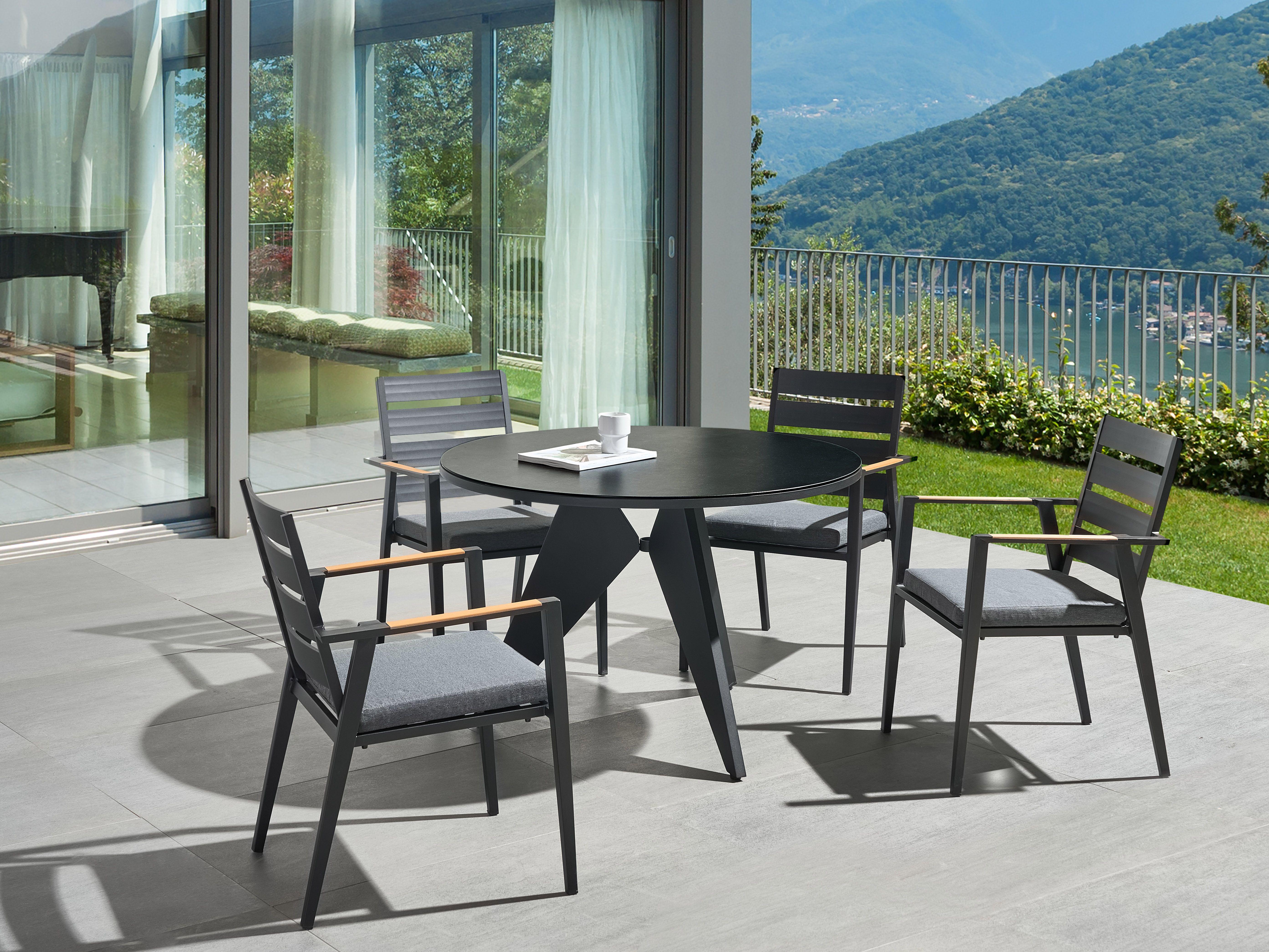 Round Garden Dining Table ⌀110 cm Black OLMETTO | Beliani.co.uk