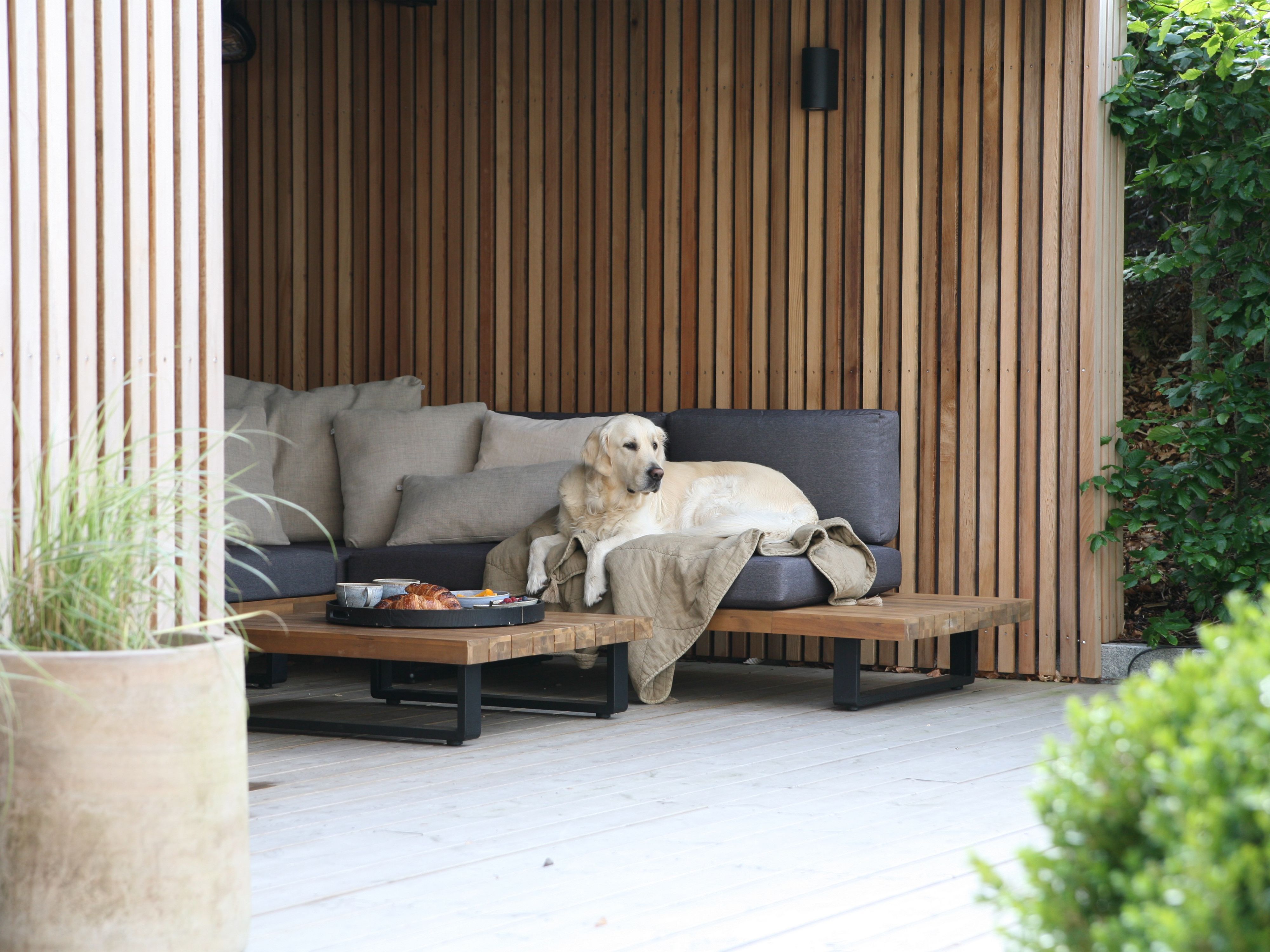 5 Seater Certified Acacia Wood Garden Corner Sofa Set Grey MYKONOS ...