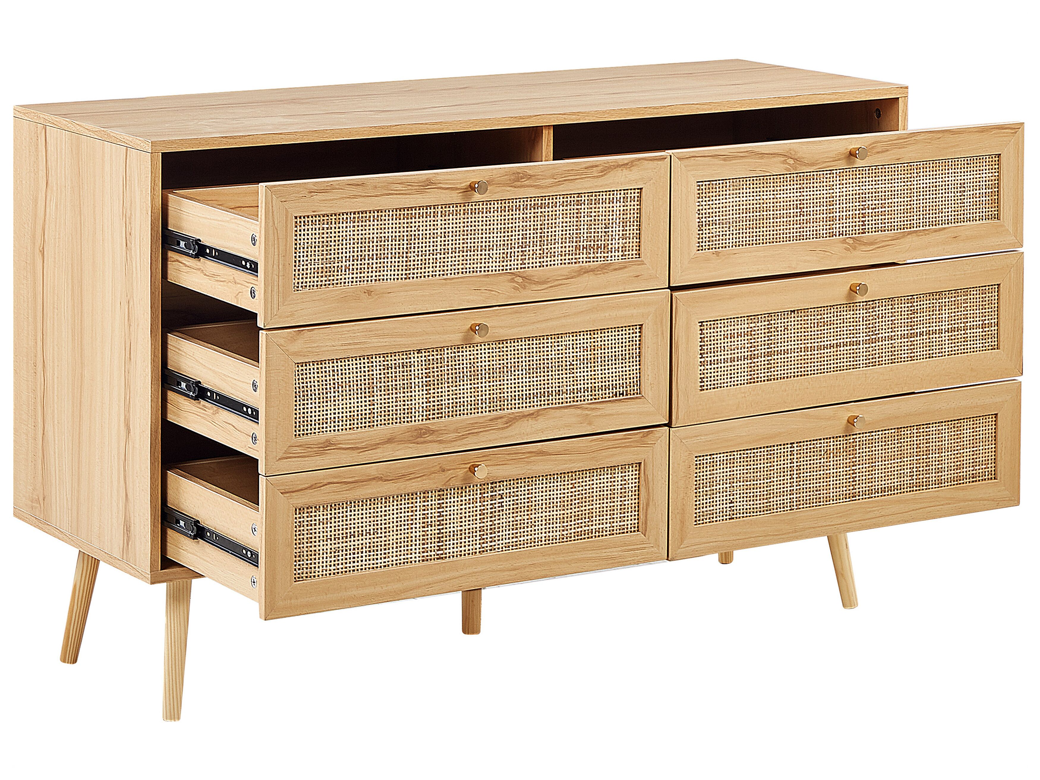 Cómoda de ratán madera clara/dorado 120 x 42 cm PEROTE | Beliani.es