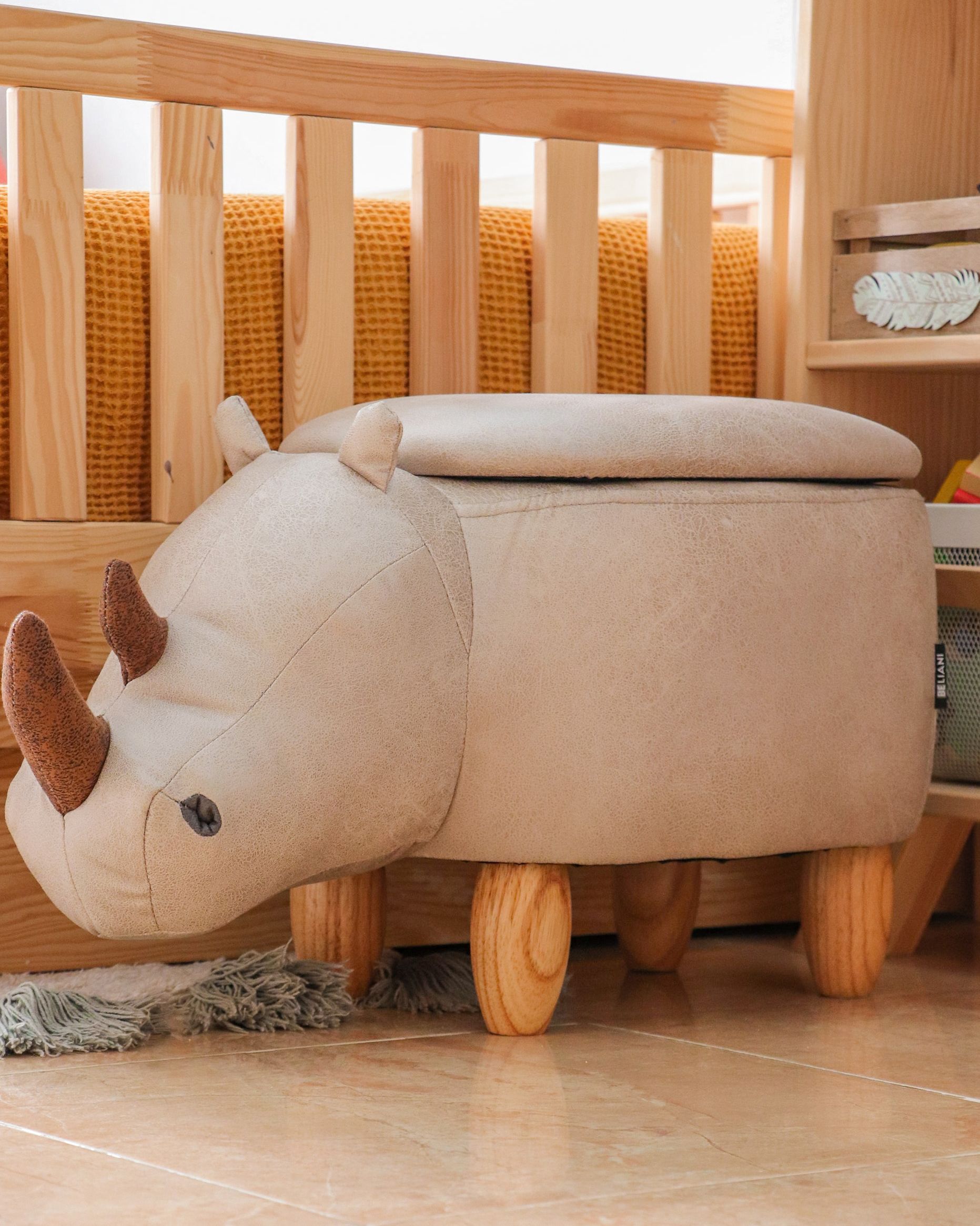 Faux Leather Storage Animal Stool Light Grey RHINO | Beliani.co.uk