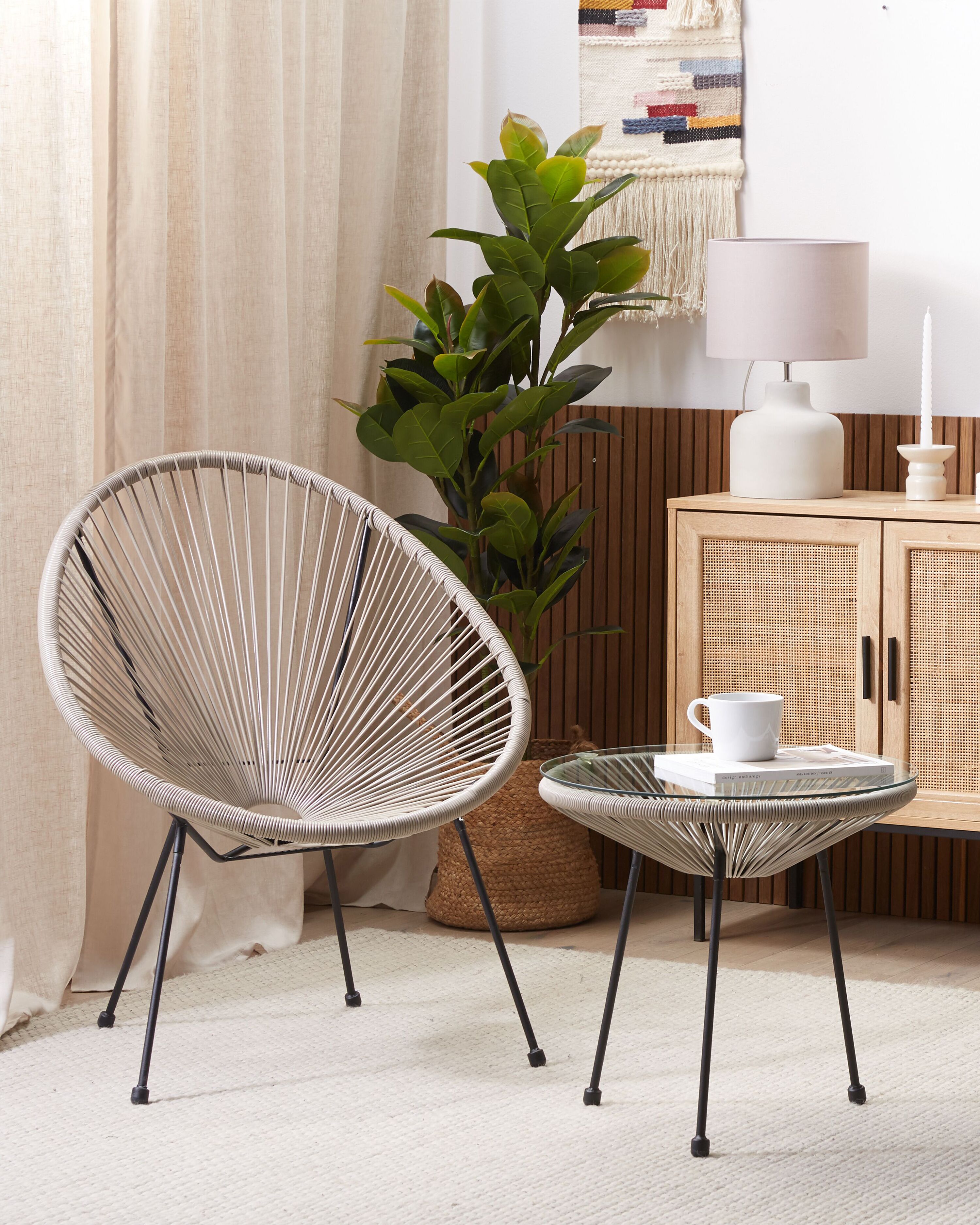 Rattanstuhl Kunststoff hellgrau 2er Set ø 70 cm ACAPULCO II | Beliani.at