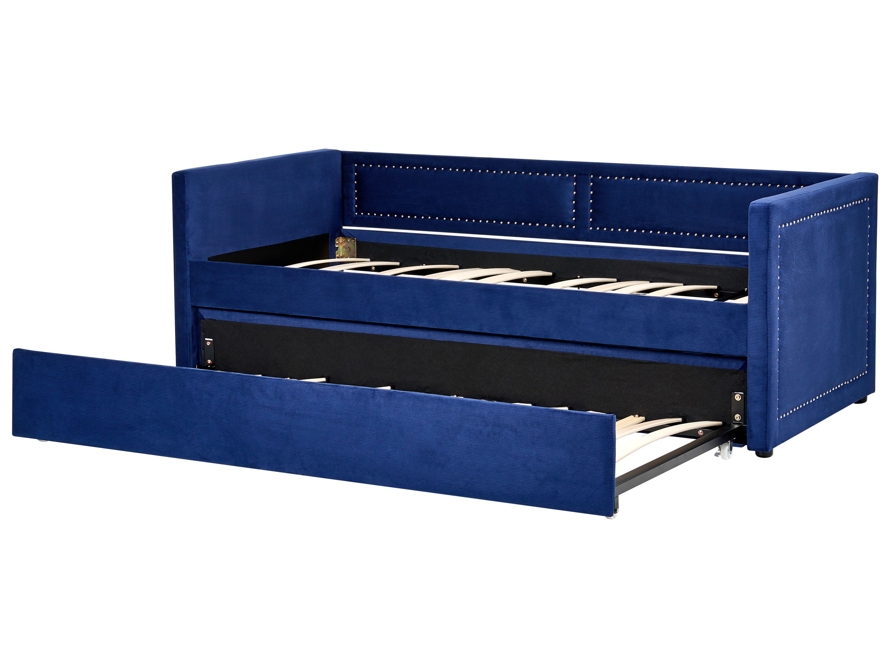 Corduroy EU Single Trundle Bed Navy Blue MIMIZAN | Beliani.co.uk