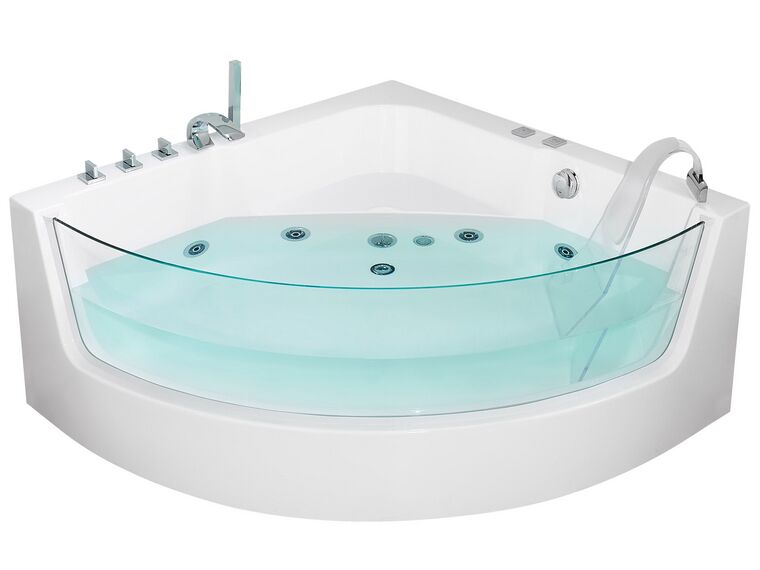 Baignoire d'angle blanche 190 x 135 cm avec LED MARINA | Beliani.fr