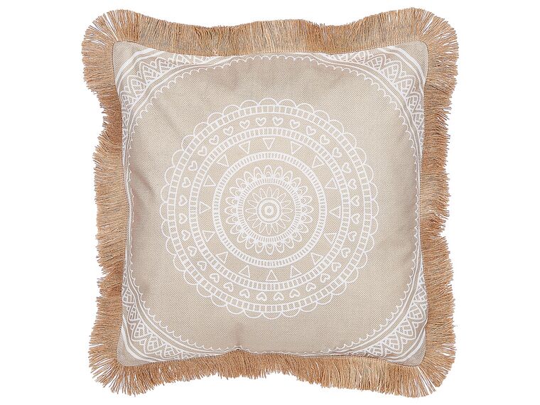 Set of 2 Cushions Boho Motif 45 x 45 cm Beige and White AGRIMONY ...