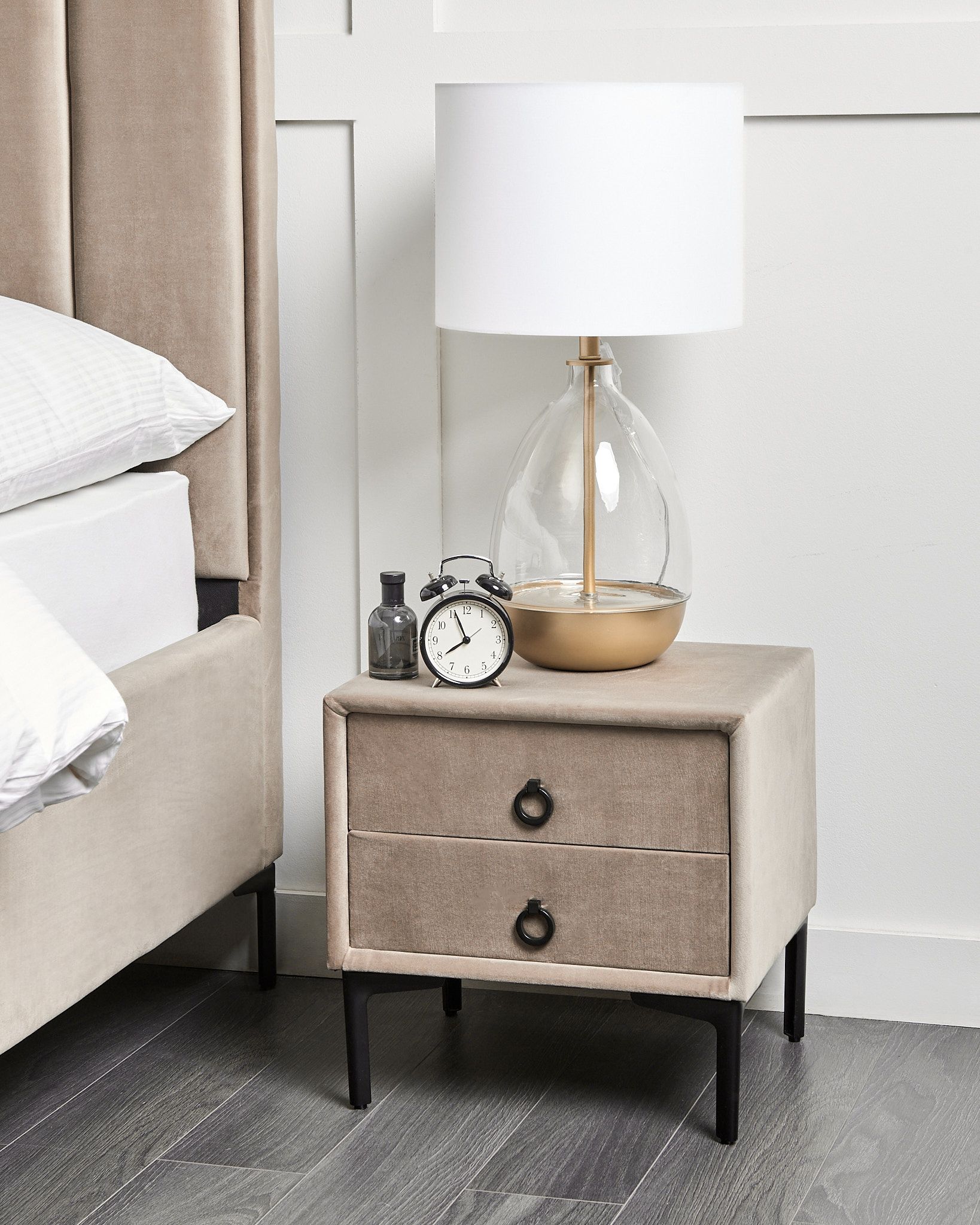 2 Drawer Velvet Bedside Table Taupe SEZANNE | Beliani.co.uk