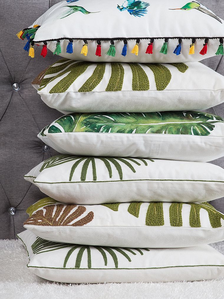 Set of 2 Cotton Cushions Leaf Pattern 45 x 45 cm Green ZENOBIA ...
