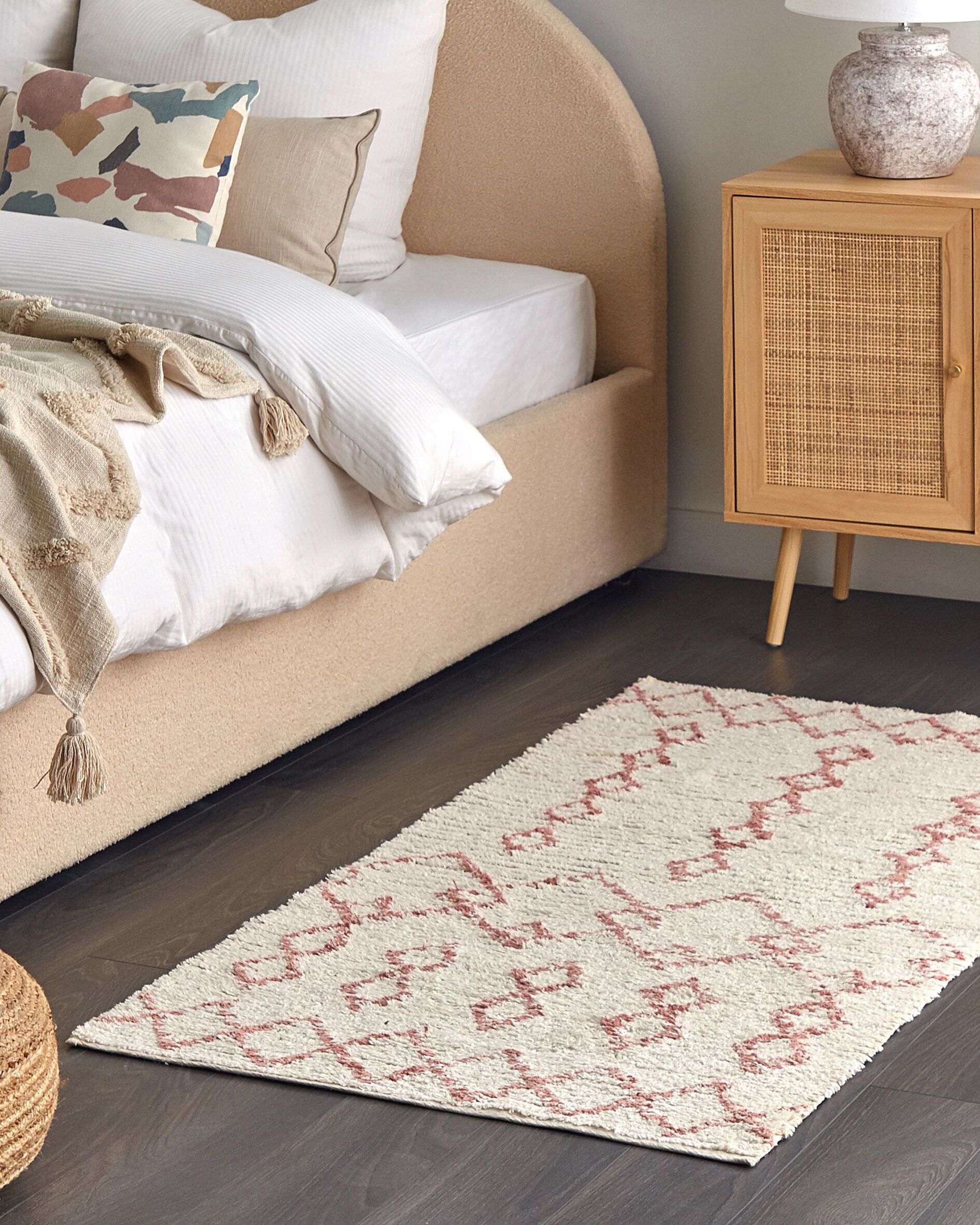 Cotton Area Rug 80 x 150 cm Beige and Pink BUXAR | Beliani.co.uk