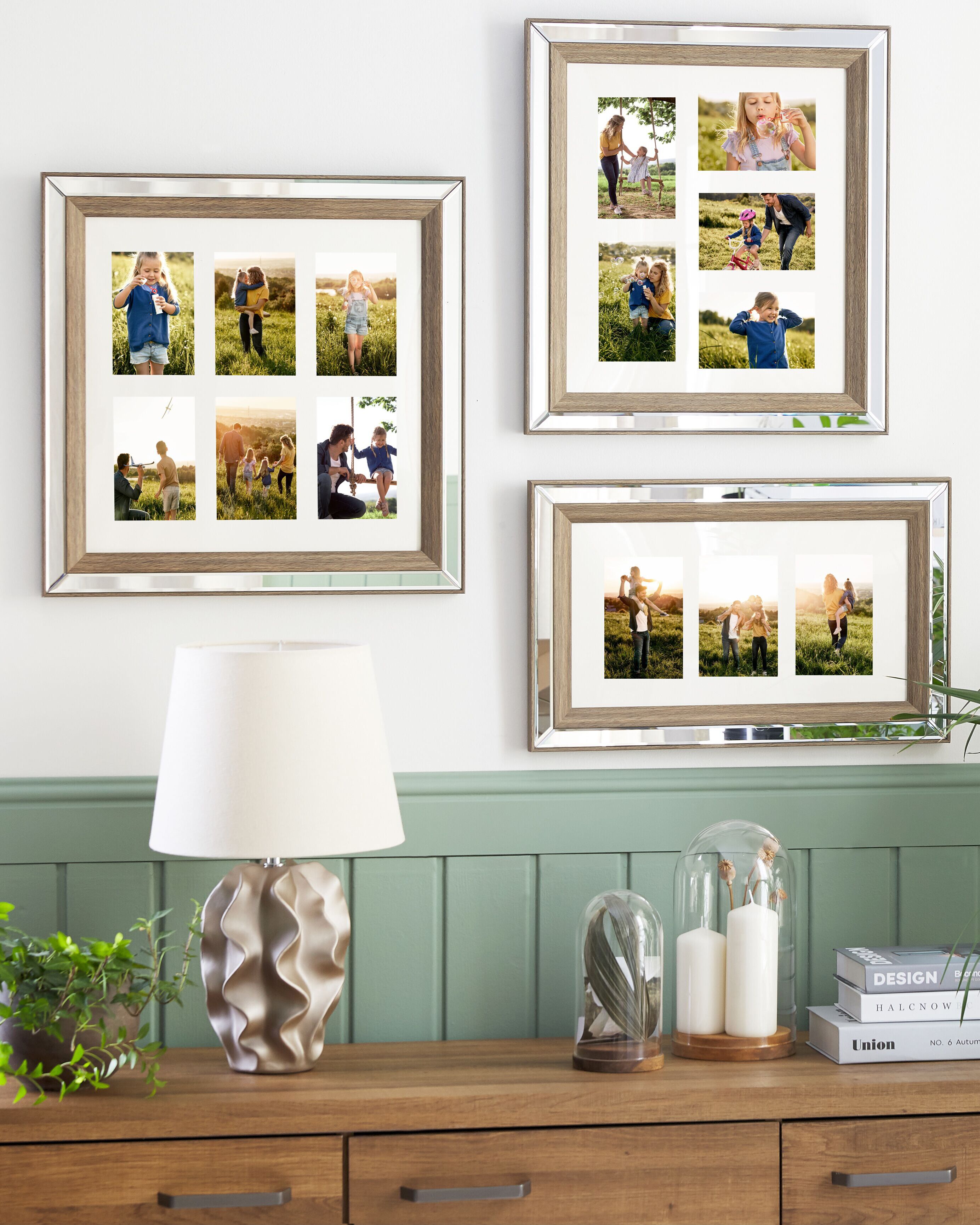Mirrored Multi Frame for 3 Photos Dark Wood SINTA | Beliani.co.uk