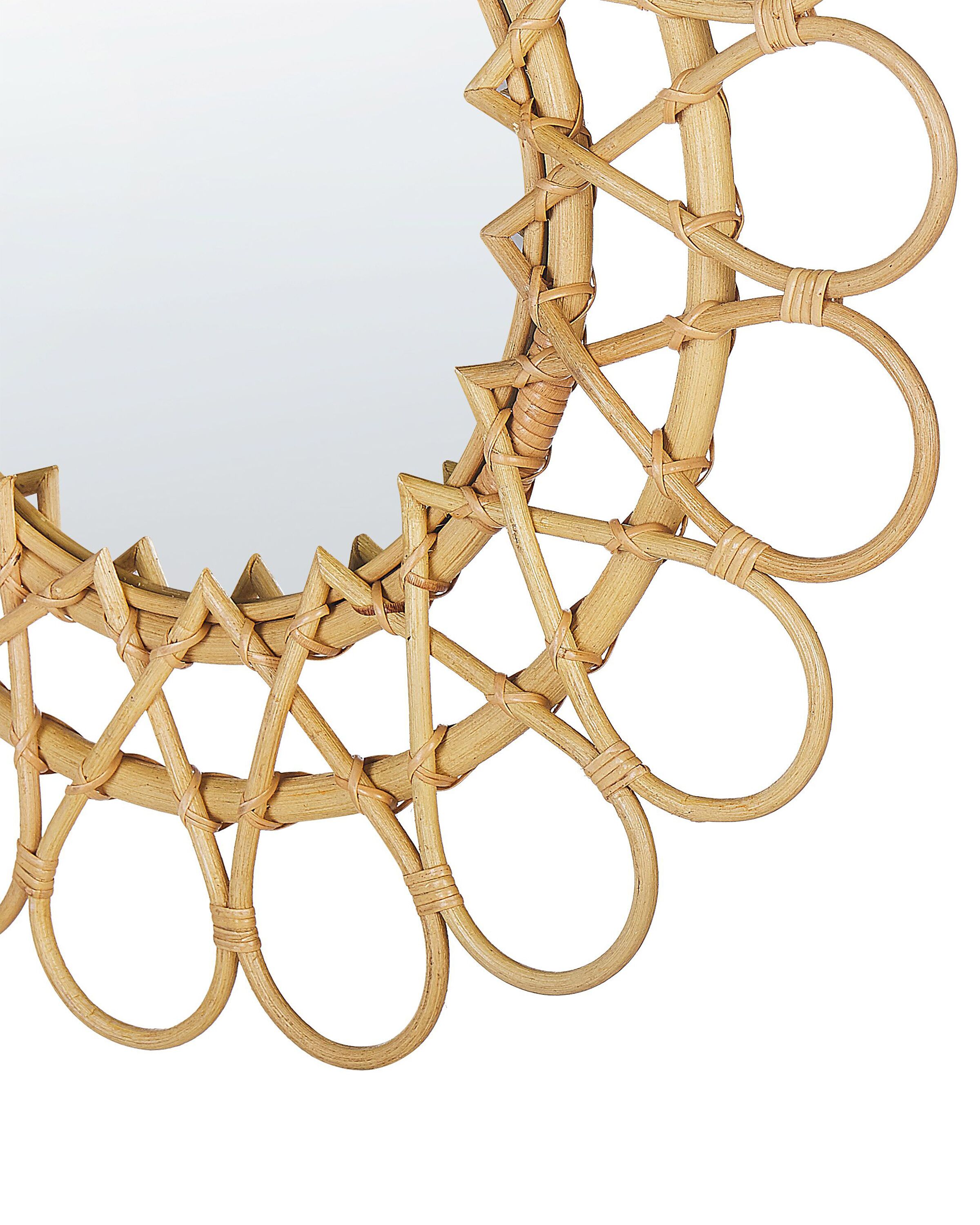 Rattanowe okrągłe lustro ścienne słońce ⌀ 60 cm natural BABAI | Beliani.pl