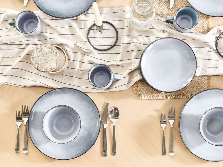 Set of 16 Stoneware Dinnerware Light Blue JUNIPER | Beliani.co.uk