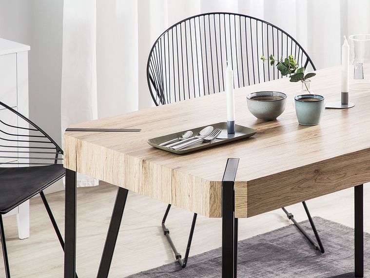 Dining Table 130 x 80 cm Light Wood and Black CAMBELL | Beliani.co.uk