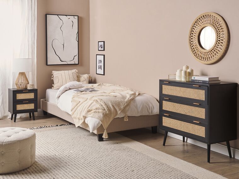 Kommode Rattan schwarz / beige 3 Schubladen 80 x 40 x 80 cm OPOCO ...