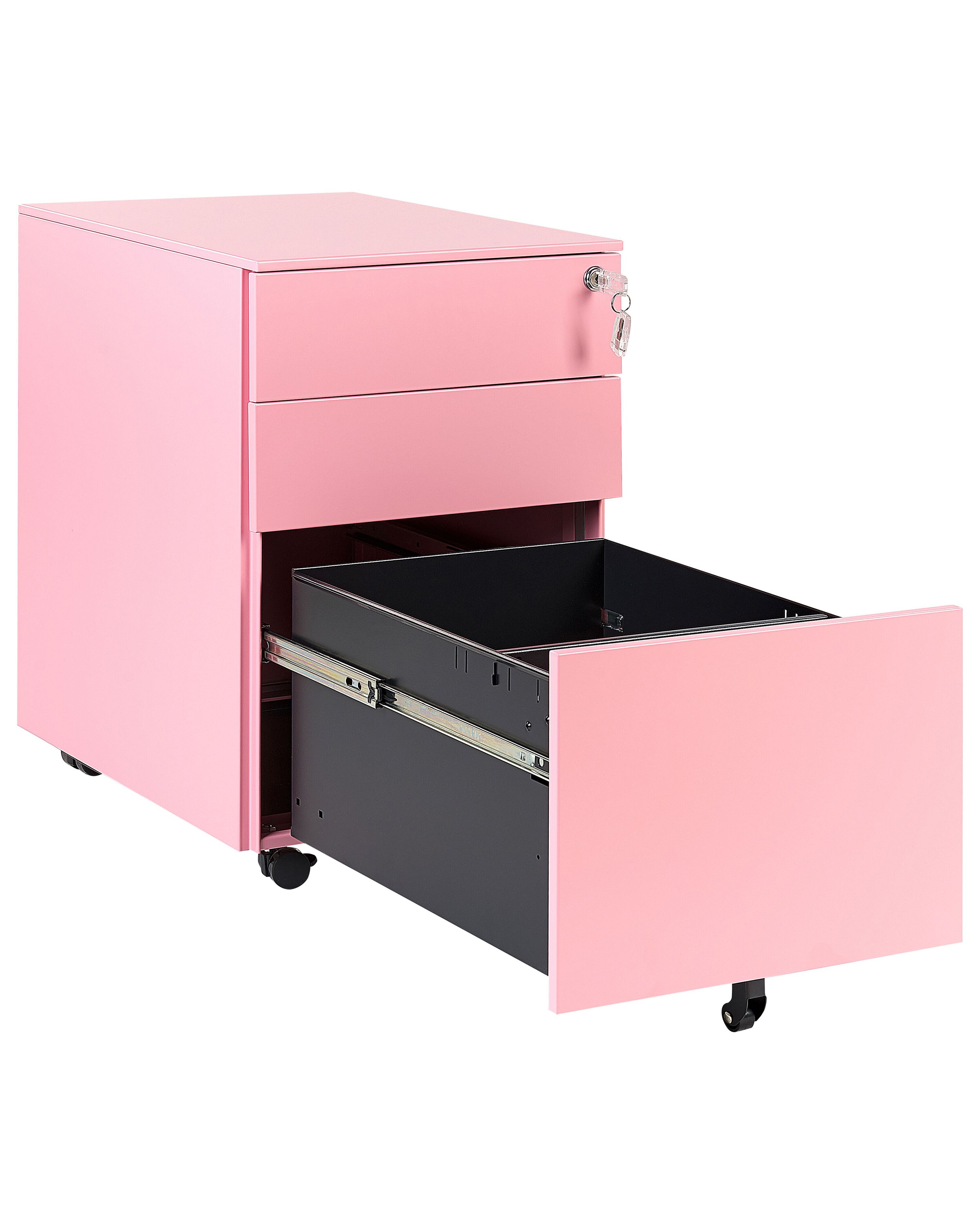 3 Drawer Metal Storage Cabinet Pink CAMI | Beliani.co.uk