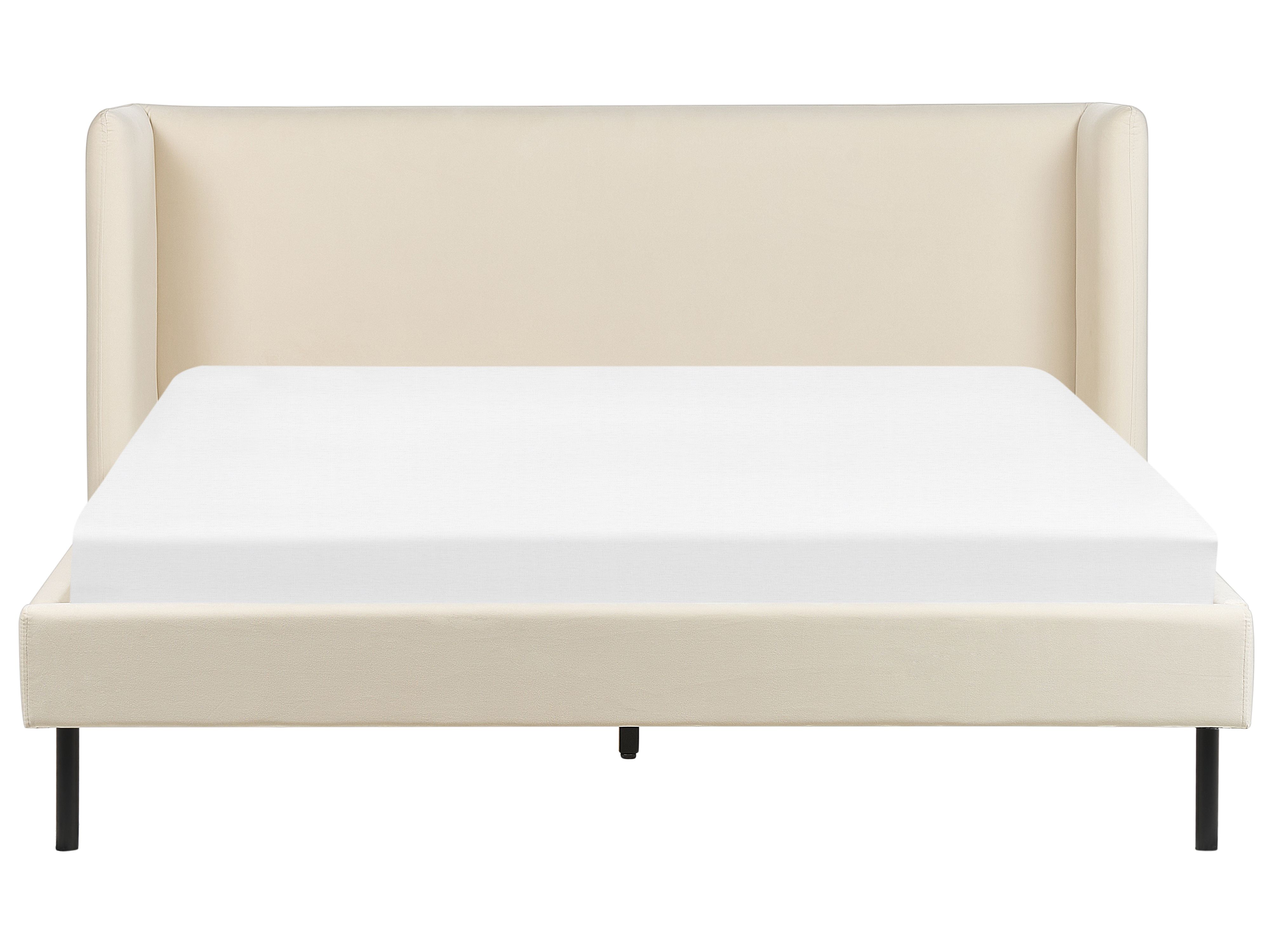 Seng velour lys beige lamelramme 160 x 200 cm ARETTE | Beliani.dk