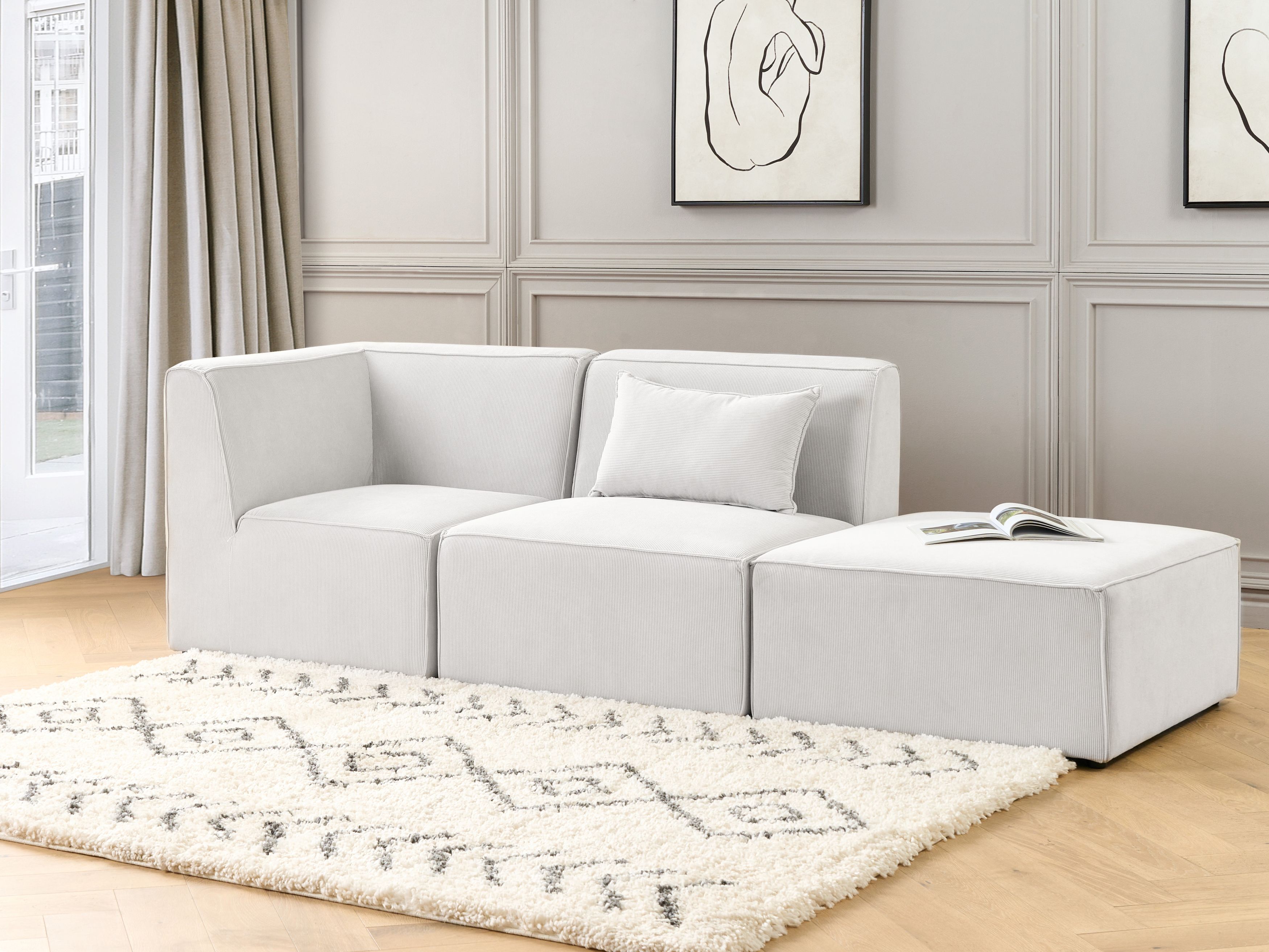 Ottomaan corduroy crème LEMVIG | Beliani.nl