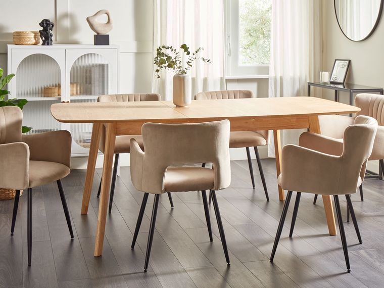 Extending Dining Table 150/190 x 90 cm Light Wood MADOX | Beliani.co.uk