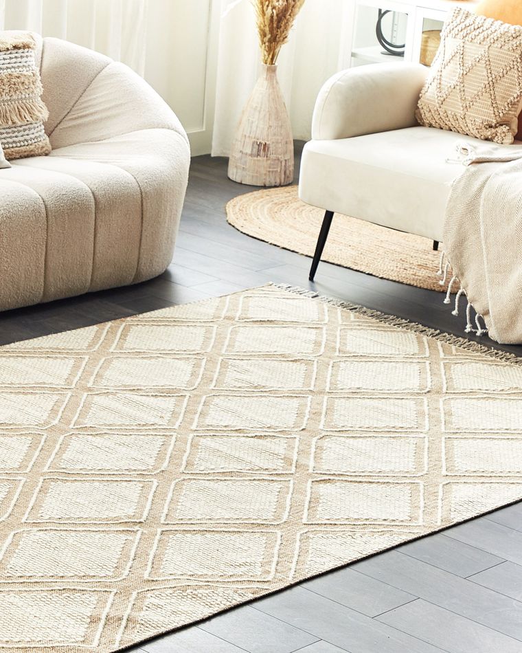 Tappeto cotone beige e bianco 140 x 200 cm KACEM | Beliani.it