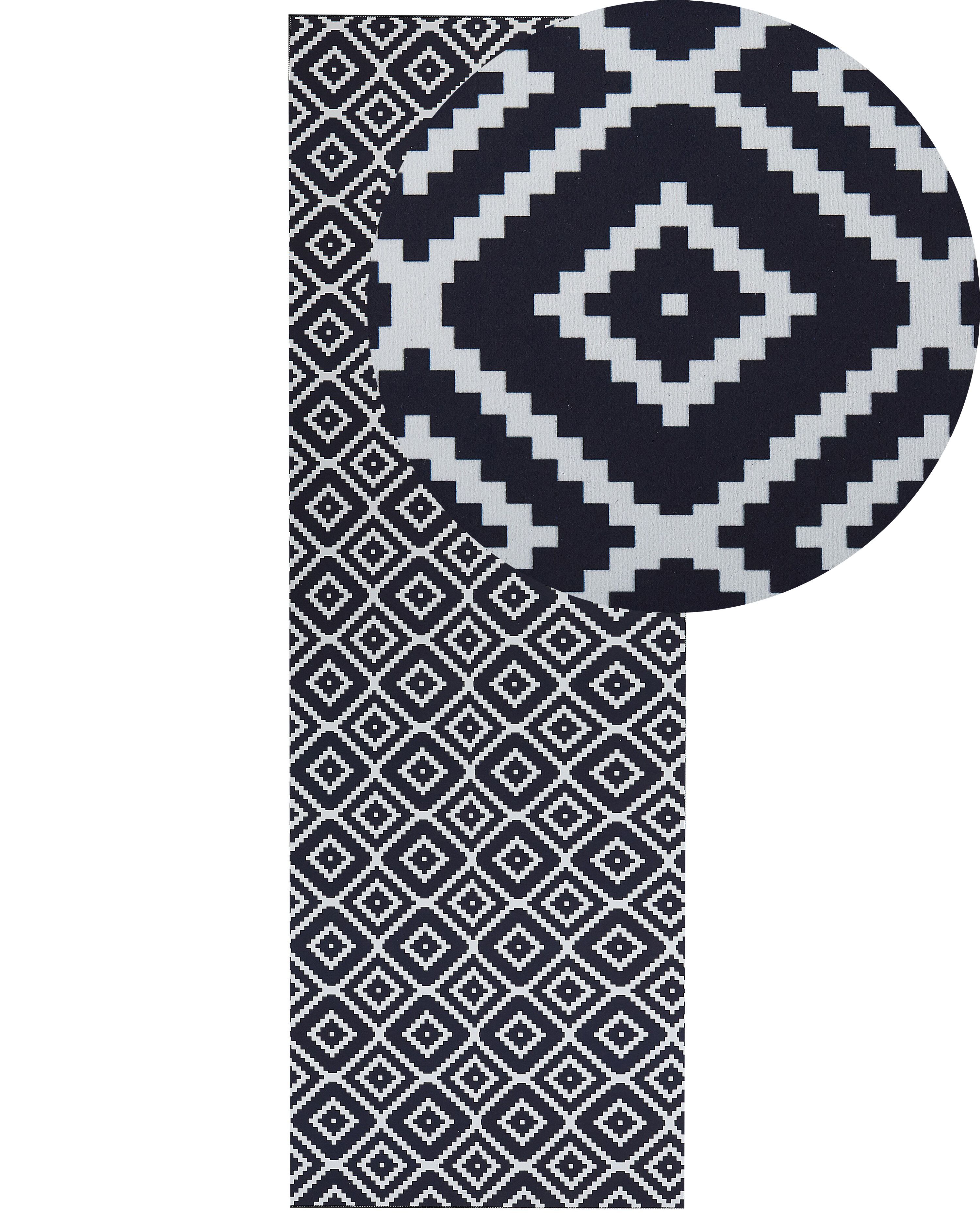 Teppich Schwarz Weiss 80 X 240 Cm Geometrisches Muster Kurzflor teppich-schwarz-weiss-80-x-240-cm-geometrisches-muster-kurzflor