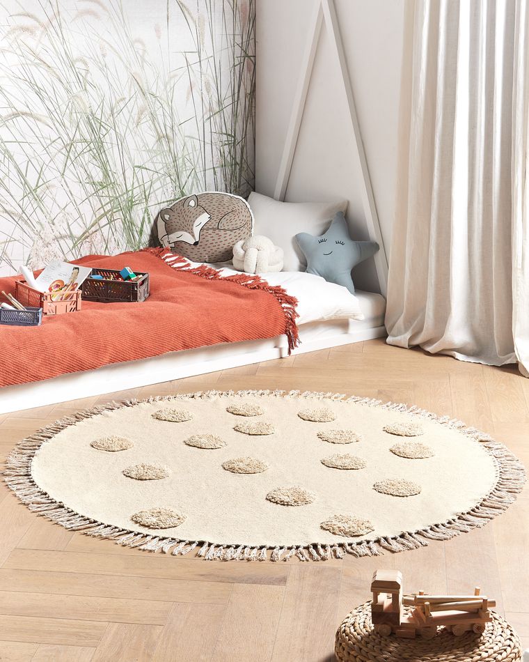 Round Cotton Area Rug ø 140 cm Beige WAHAR | Beliani.co.uk