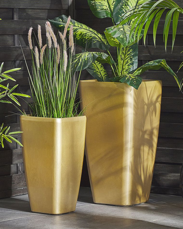Set of 2 Flower Pots 30 x 30 x 57 cm Gold MODI | Beliani.co.uk
