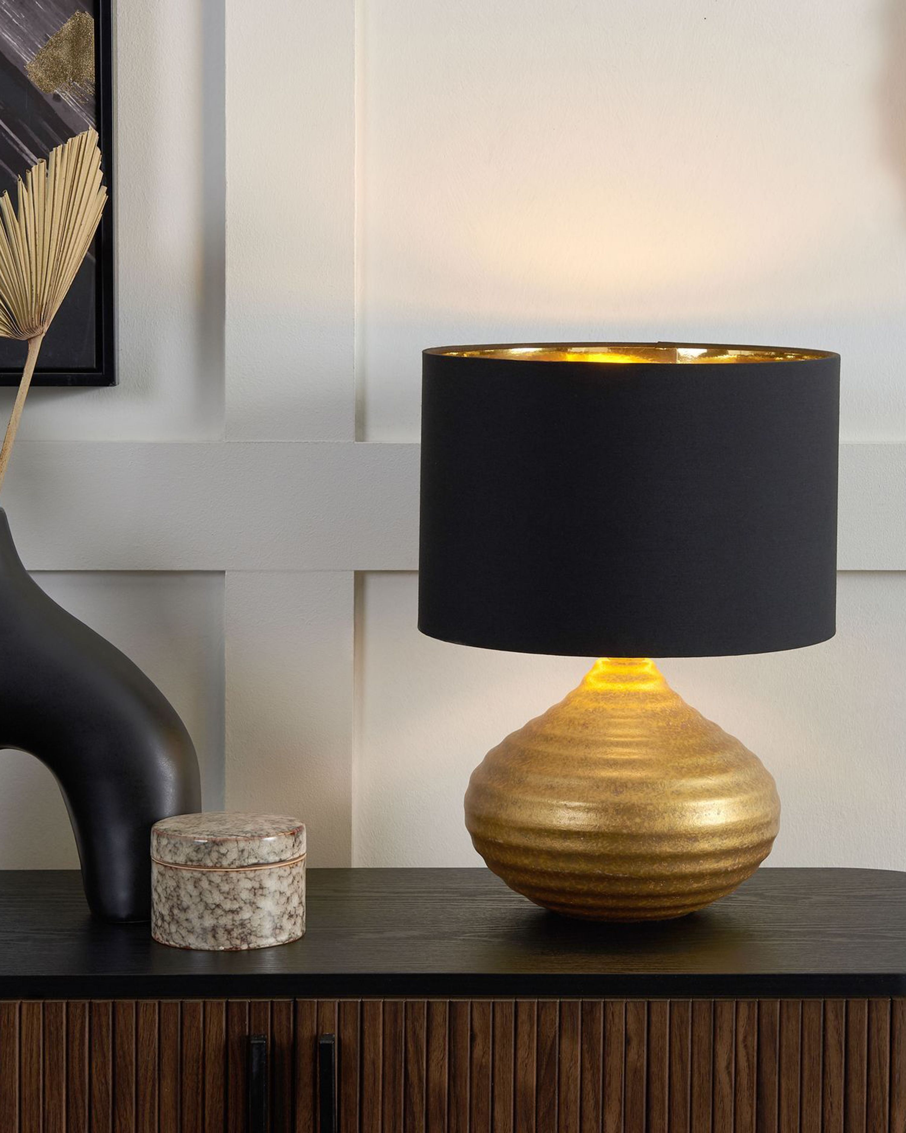 Tischlampe gold 42 cm Trommelform KUBAN | Beliani.ch