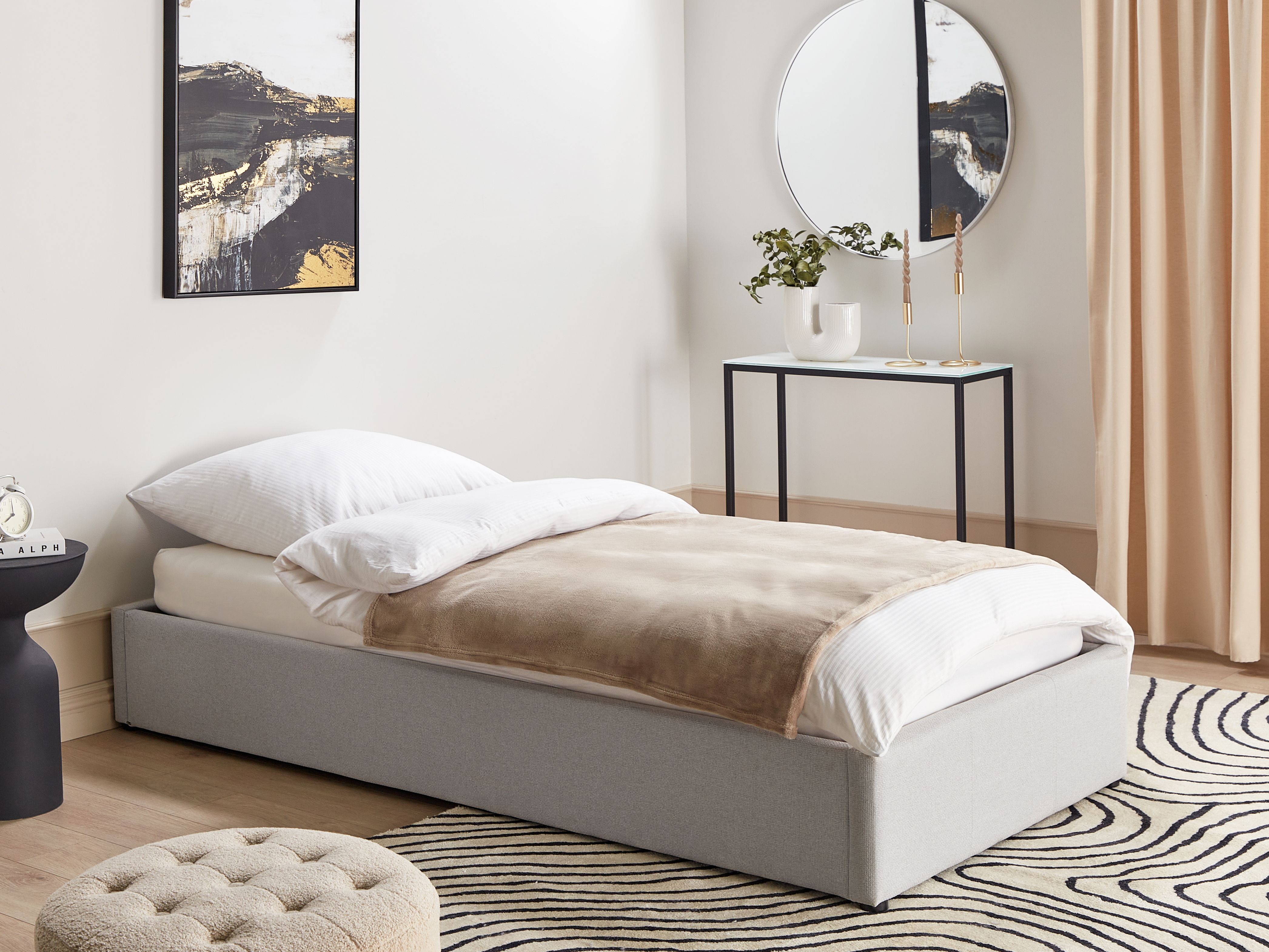 Sommier de solteiro com arrumação em tecido cinzento claro 90 x 200 cm ...