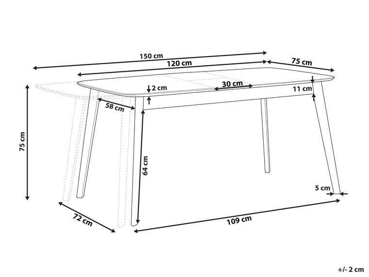 Extending Dining Table 120/150 x 75 cm Light Wood MADOX | Beliani.co.uk