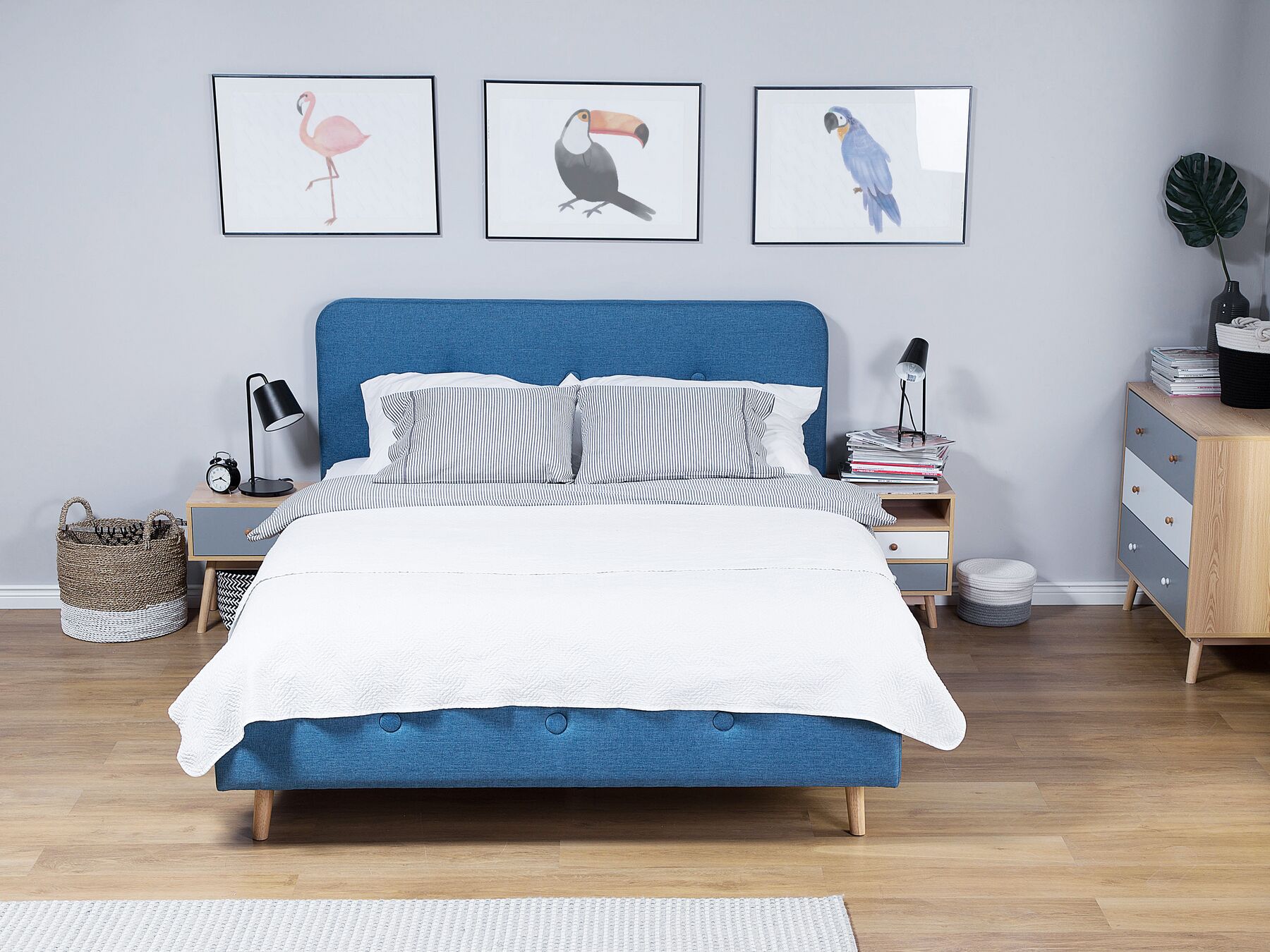 Cama tapizada en azul oscuro 160x200 cm RENNES | Beliani.es