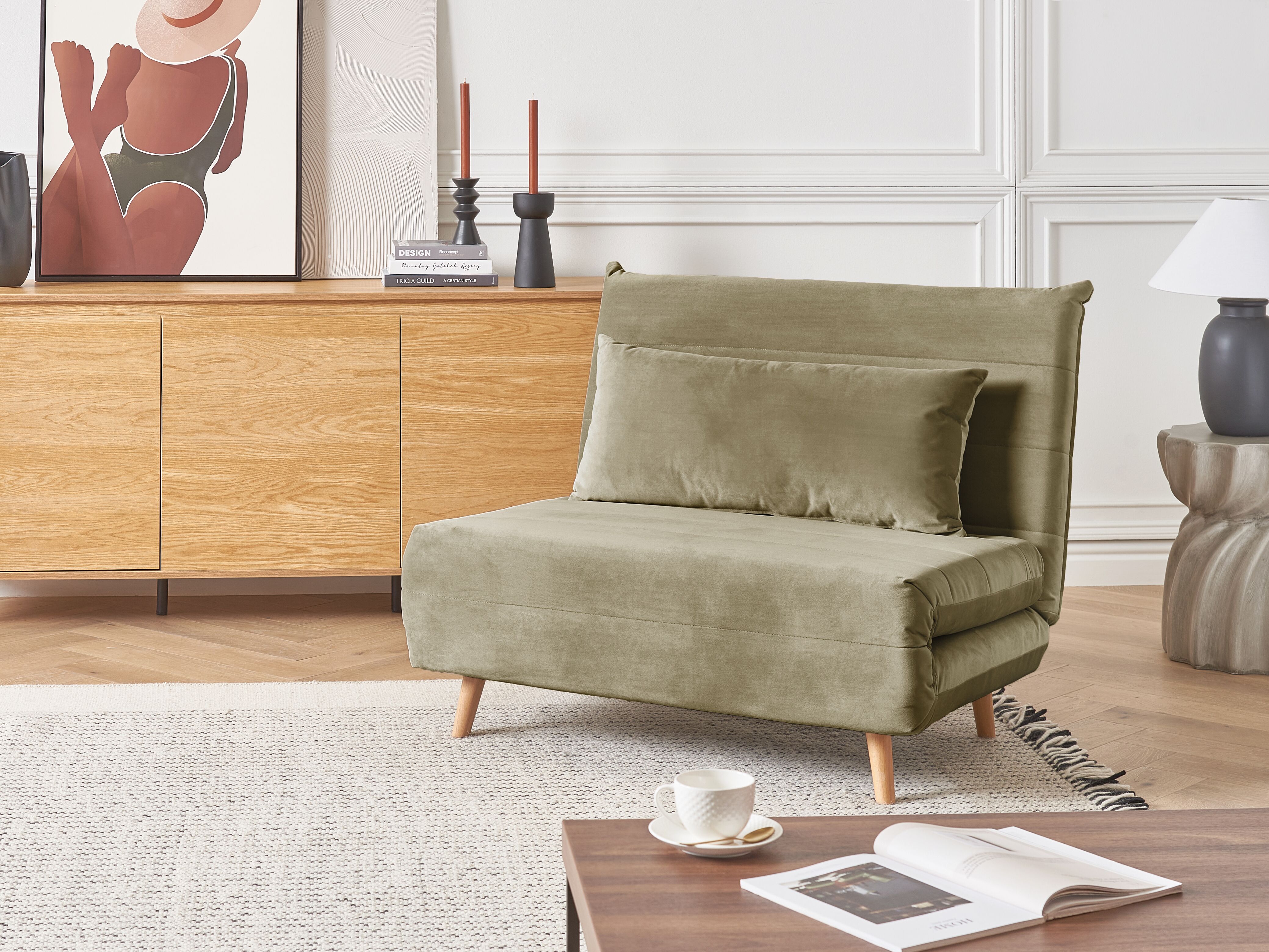 Velvet Single Sofa Bed Olive Green SETTEN | Beliani.co.uk