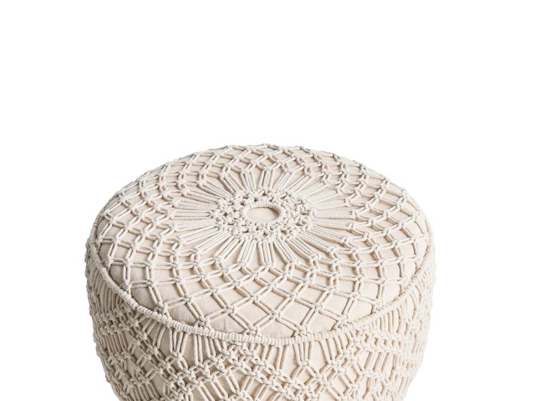 Cotton Macramé Footstool Beige MANZAI | Beliani.co.uk