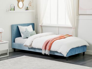 Lit simple en velours bleu clair 90 x 200 cm ANET | Beliani.fr