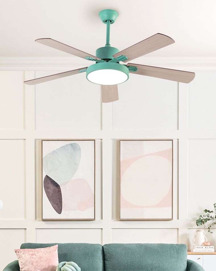 Ceiling Fan with Light Green and Light Wood HOBBLE | Beliani.es