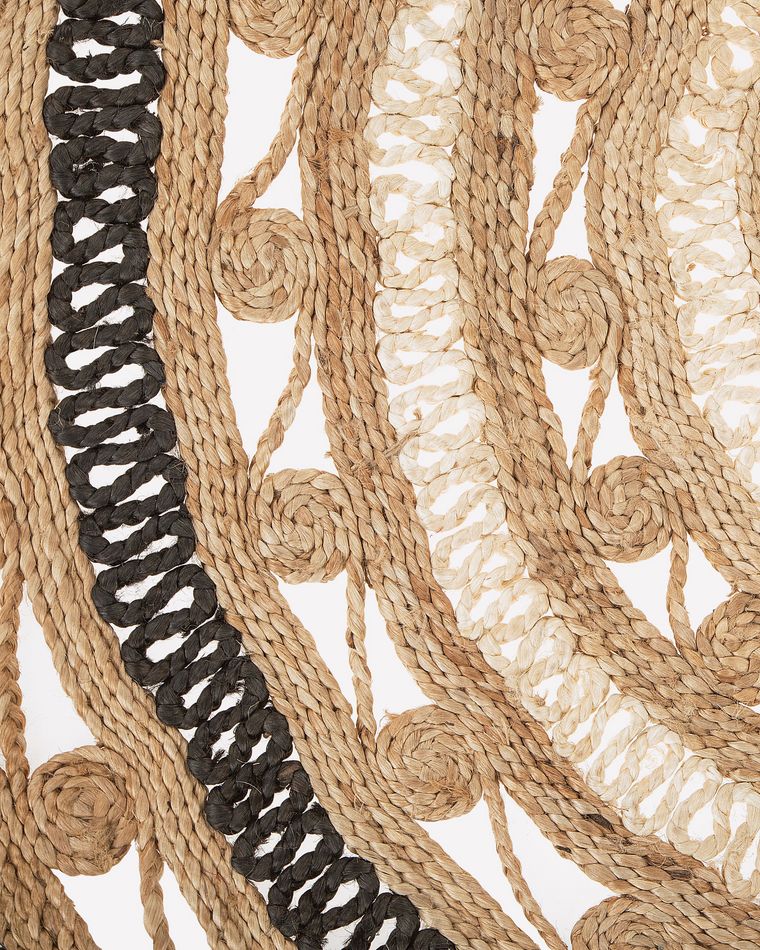 Round Jute Area Rug ⌀ 140 cm Beige with Black GOYNE | Beliani.co.uk