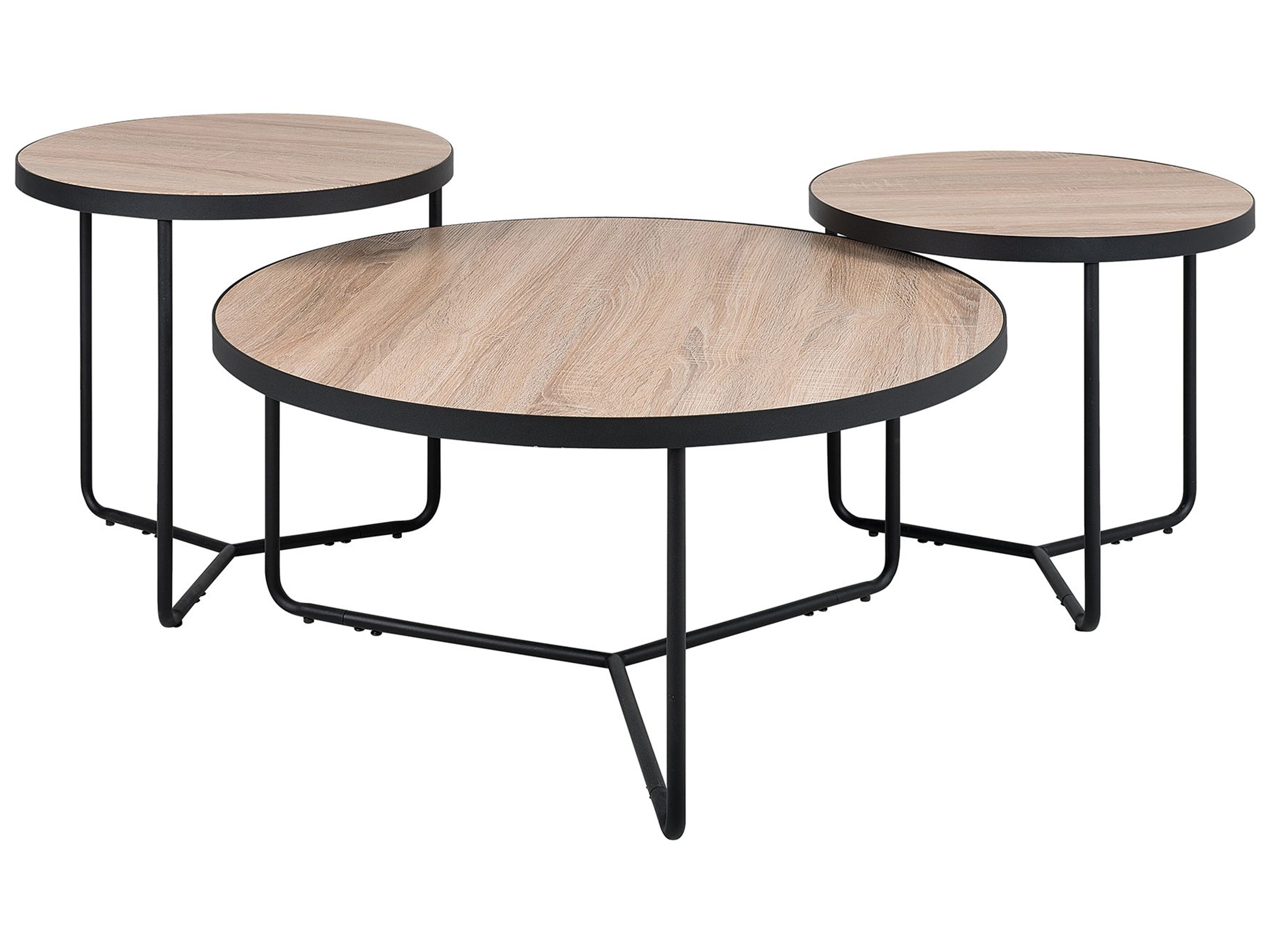 Set of 3 Coffee Tables Light Wood with Black MELODY | Beliani.co.uk