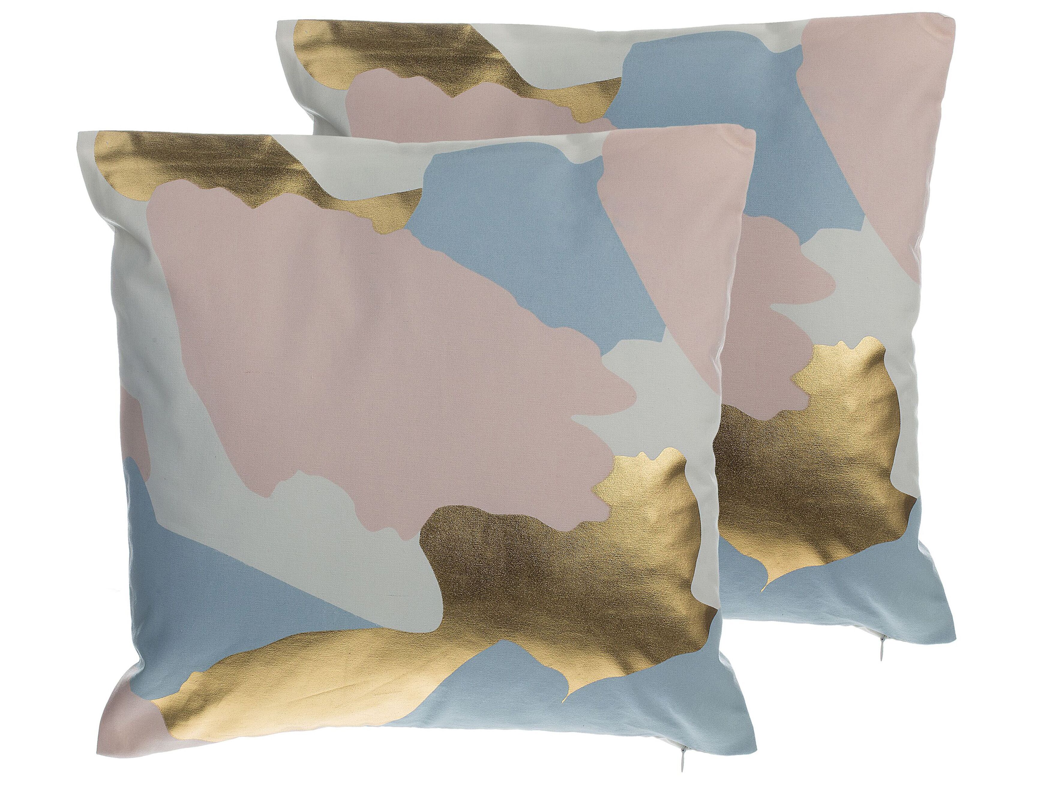 Set of 2 Cotton Cushions Abstract Pattern 45 x 45 cm Pink and Gold IXIA ...