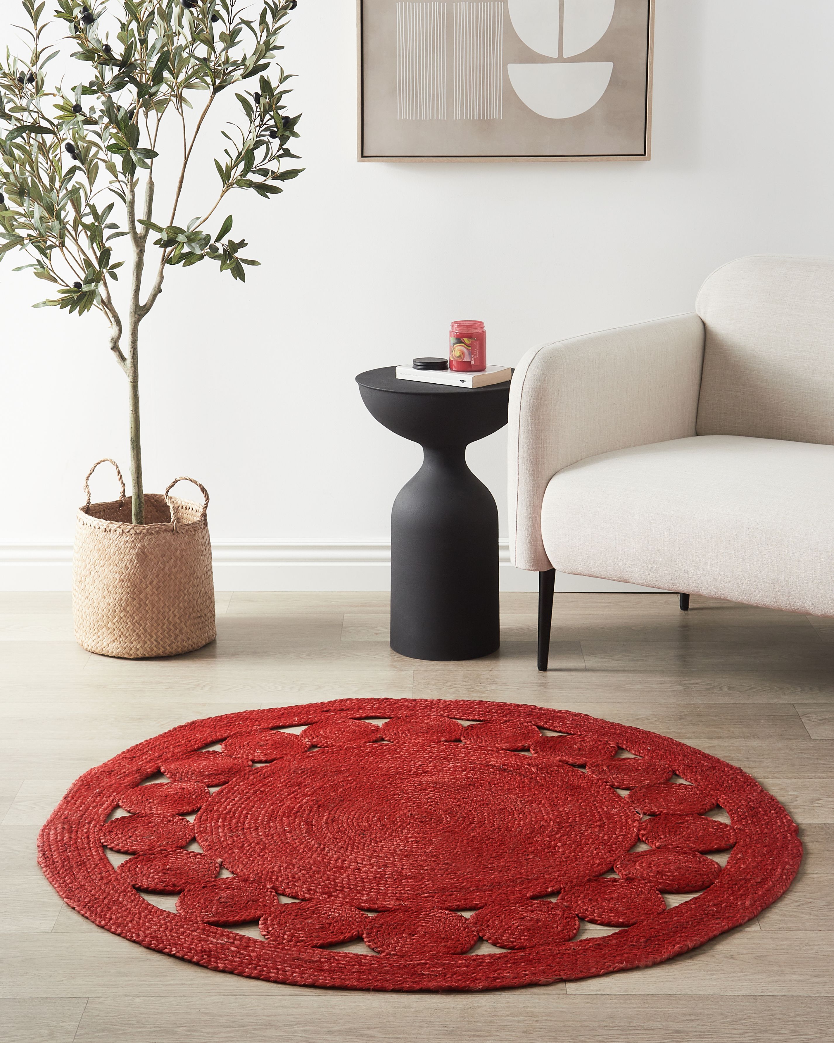 Round Jute Area Rug ø 120 cm Red KOYUNLU | Beliani.co.uk