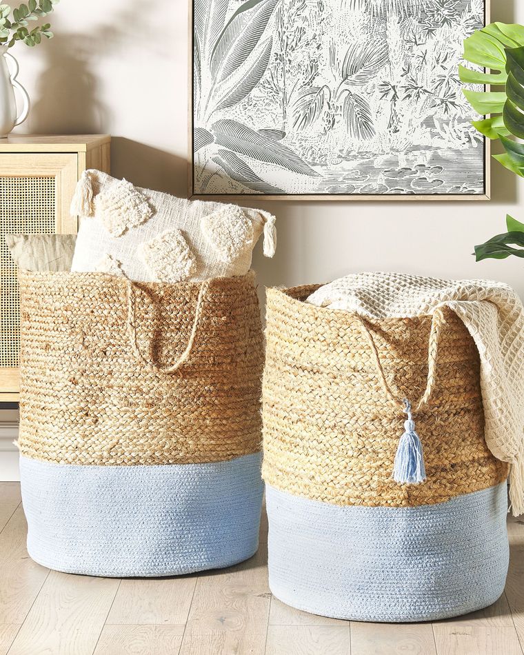 Set of 2 Jute Baskets Blue and Beige GAJAR | Beliani.co.uk