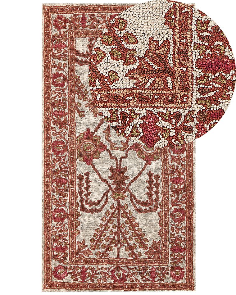 Wool Area Rug 80 x 150 cm Orange and Beige ADILCEVAZ | Beliani.co.uk
