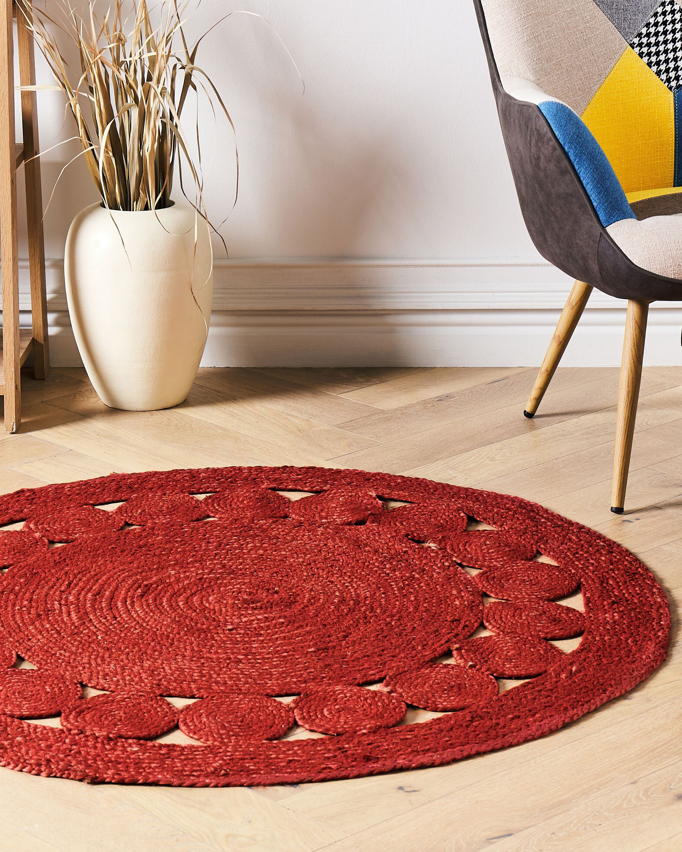 Round Jute Area Rug ø 120 cm Red KOYUNLU | Beliani.co.uk