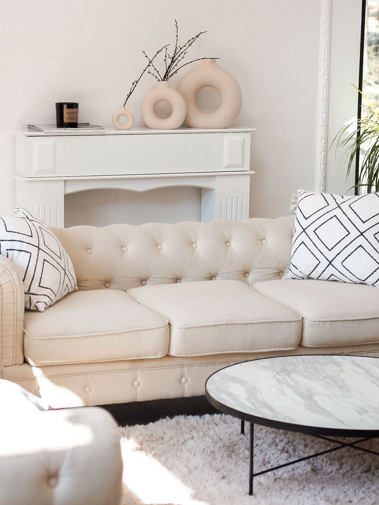 3 Seater Fabric Sofa Beige CHESTERFIELD Big | Beliani.co.uk