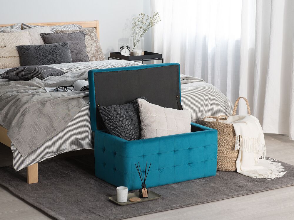 Velvet Fabric Storage Ottoman Sea Blue MICHIGAN | Beliani.co.uk