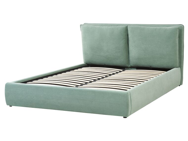 Letto matrimoniale contenitore velluto verde menta 160 x 200 cm BAJONNA ...