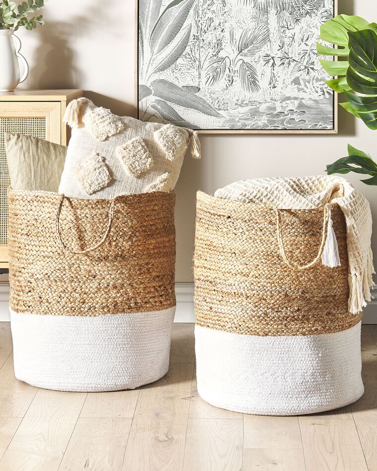 Lot de 2 paniers en juge blanc et beige GAJAR | Beliani.fr