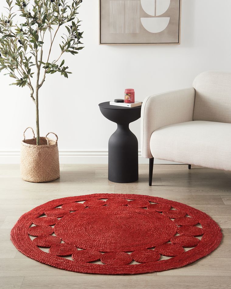 Round Jute Area Rug ø 120 cm Red KOYUNLU | Beliani.co.uk